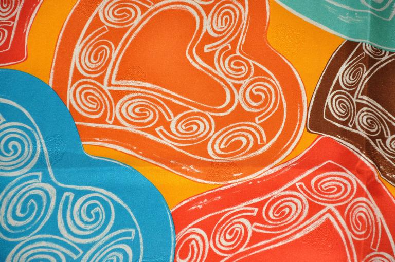 Yves Saint Laurent Bold Multi Color "Multi Hearts" Silk Jacquard Scarf ...