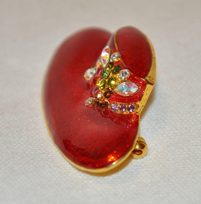 Large Bold Red Enamel with Floral Accents Hat Brooch at 1stDibs