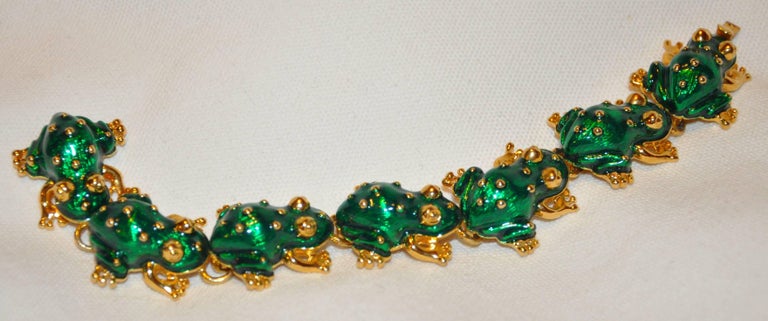 Kenneth Jay Lane "Limited Edition" Green Enamel Multi-Frogs Link ...