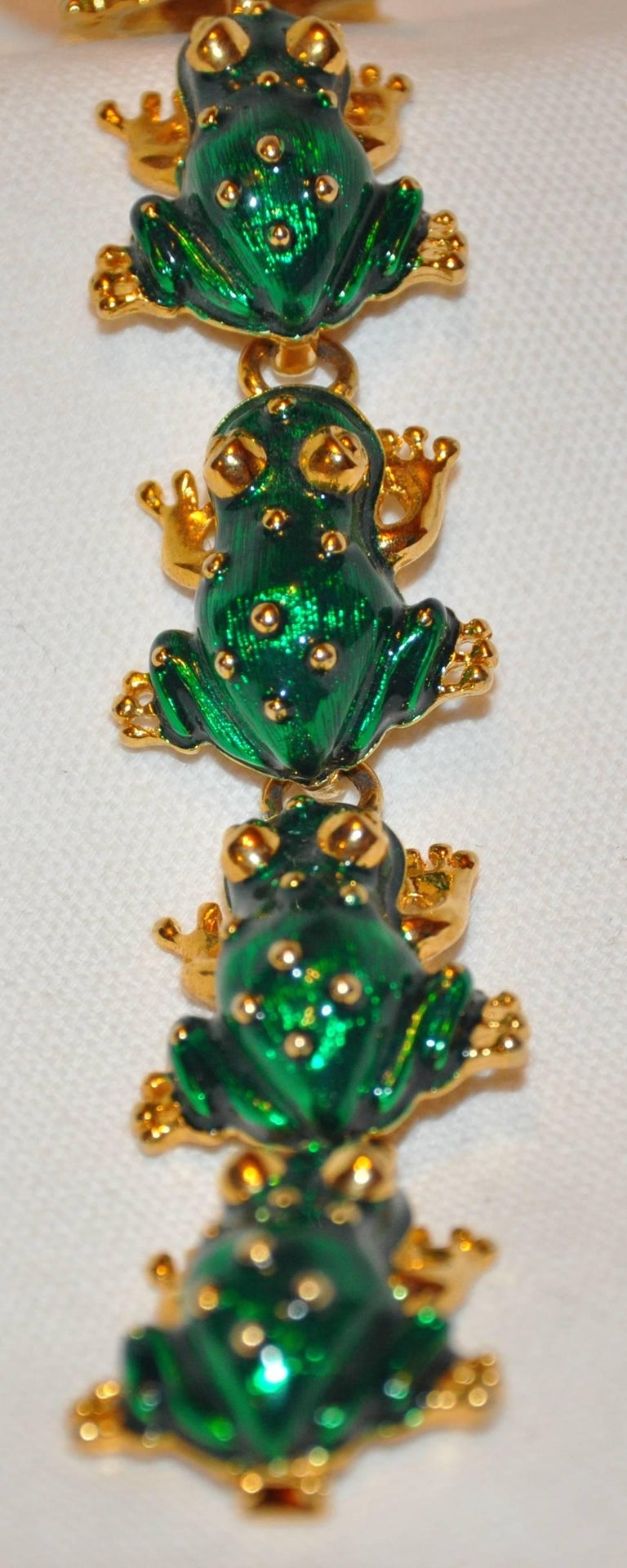 Kenneth Jay Lane "Limited Edition" Green Enamel Multi-Frogs Link ...