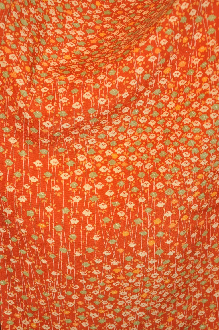 Warm Tangerine Multi-Micro Floral Silk Japanese Kimono For Sale at 1stDibs