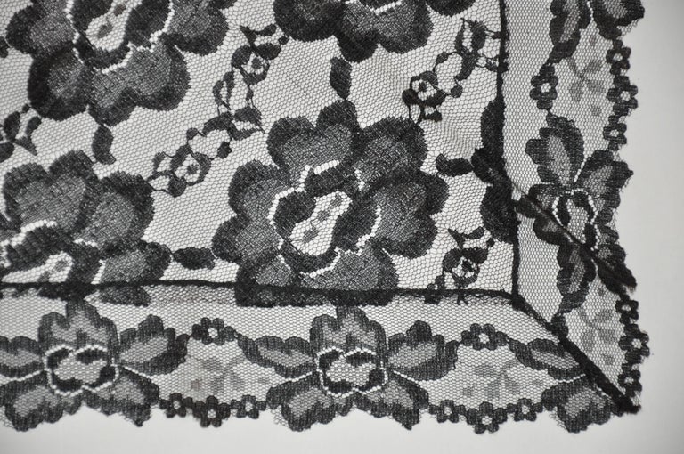 Black Triangle Floral Lace with Floral Lace Border Scarf For Sale at ...