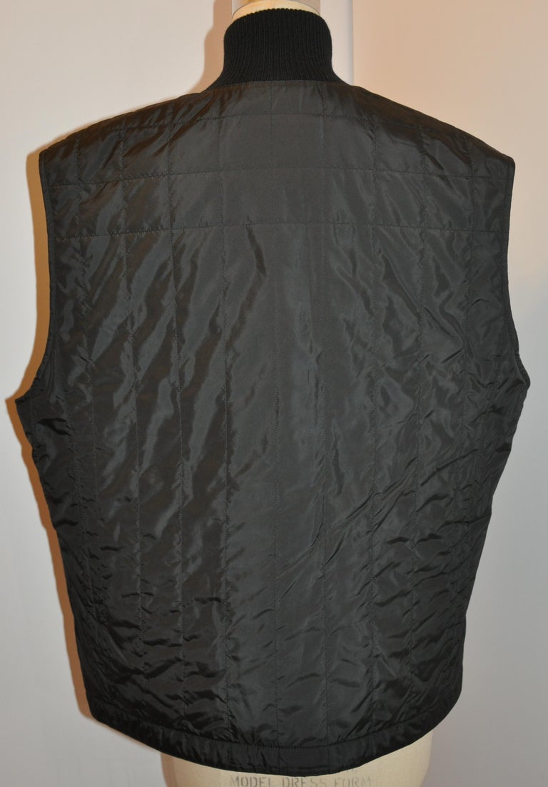 Canali Men's Black Quilted "Two-Way" Zippered Vest with Knitted-Ribbed ...