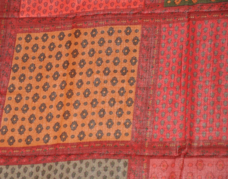 Huge Rich Multi Color "Patchwork" Wool Challis Fringed Shawl For Sale ...