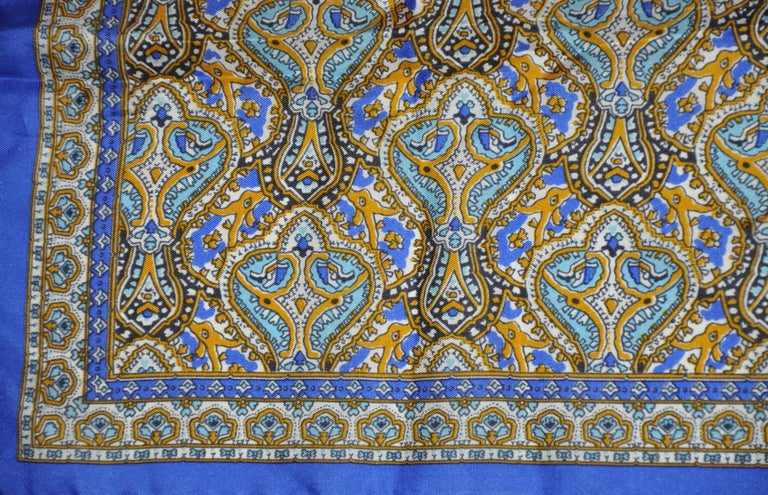 Blue Lapis Border with Multi Palseys Silk Scarf For Sale at 1stDibs