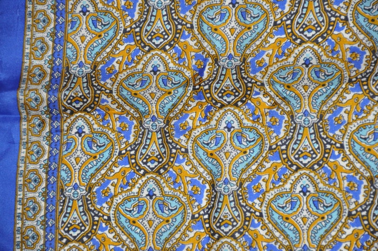 Blue Lapis Border with Multi Palseys Silk Scarf For Sale at 1stDibs