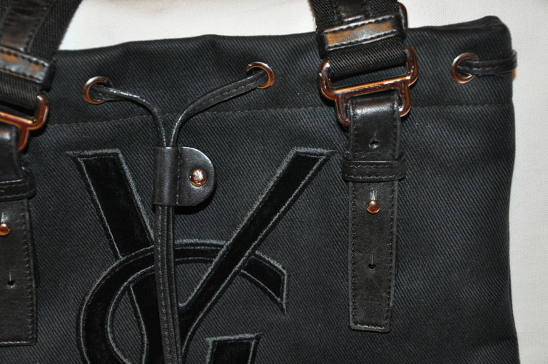 Yves Saint Laurent Signature Black Velvet Monogram Adjustable Double ...