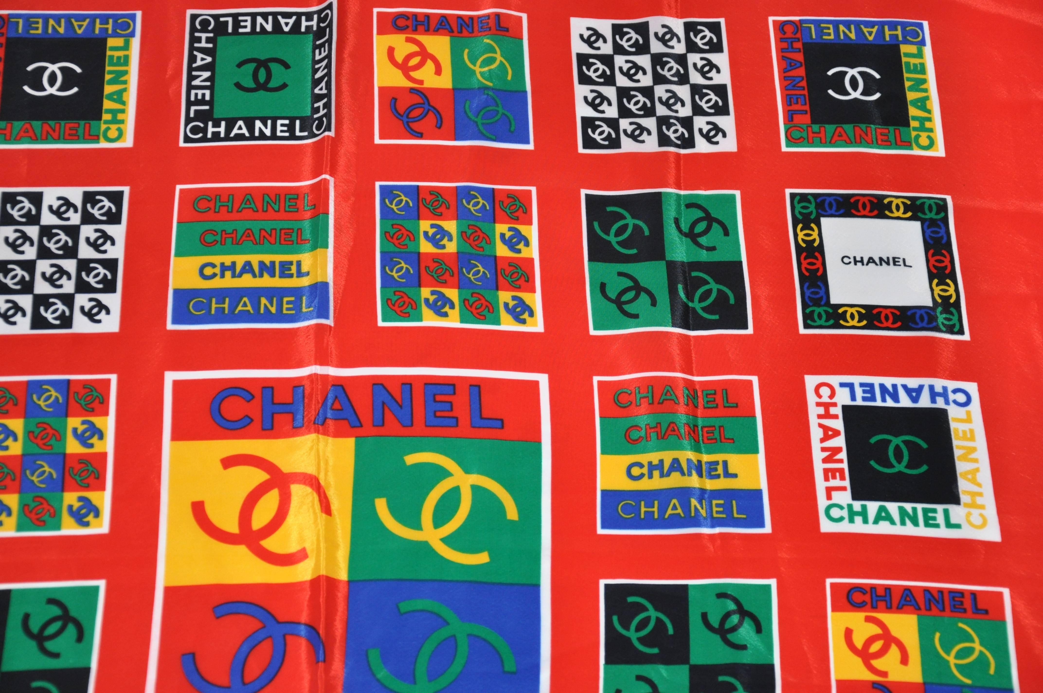 Chanel Multi-Color Signature Logo Silk Scarf at 1stDibs | chanel ...