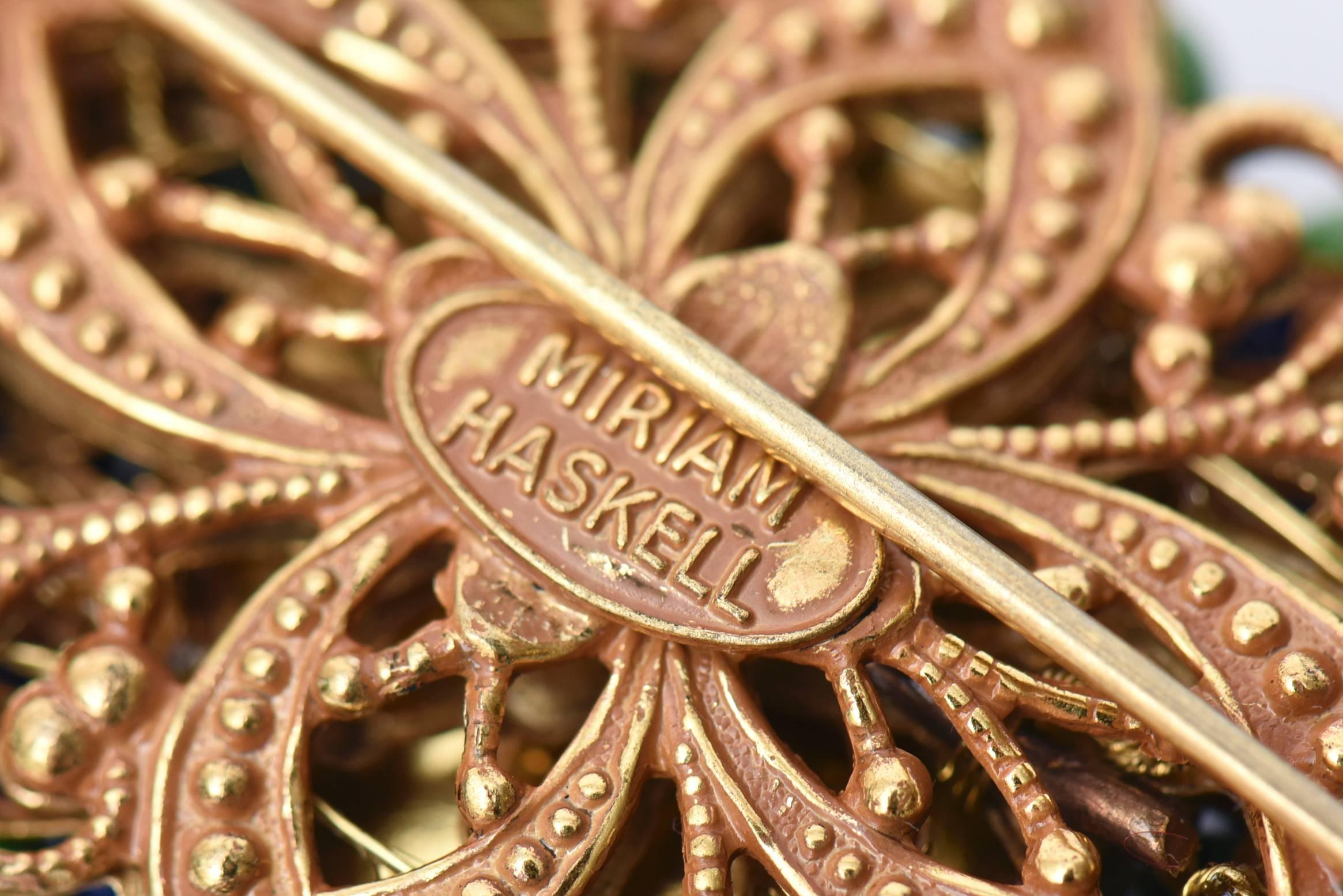 MIriam Haskell Abstract Resin Royal Blue and Green Bead Brooch Pin ...