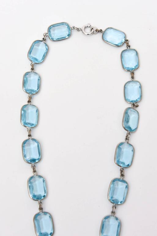 Faceted Glass Crystal Aquamarine Sterling Silver Pendant Necklace