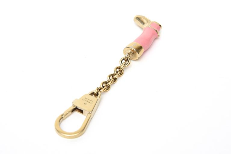 Gucci Signed Vintage Pink Enamel and Brass Plate Stirrup Boot Key Chain ...
