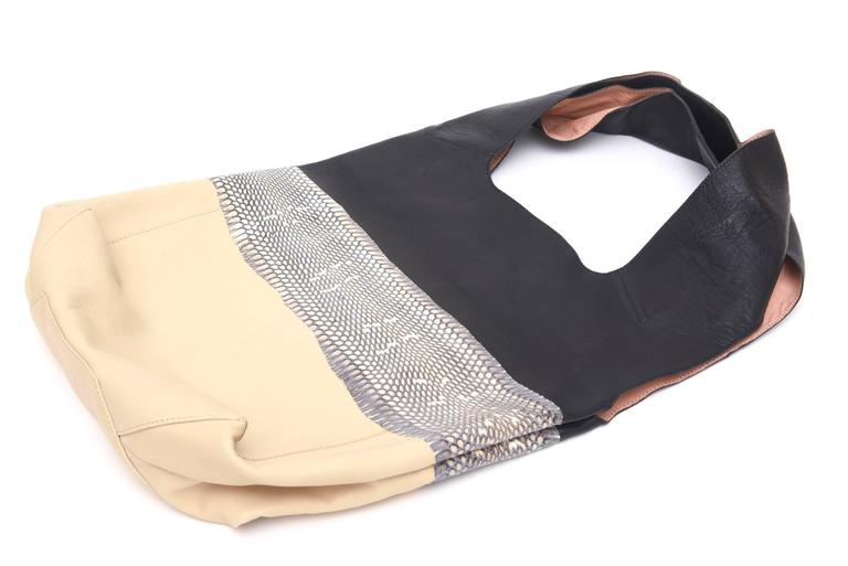 Celine Leather and Snakeskin Black, Cream and White Hobo Shoulder Bag ...