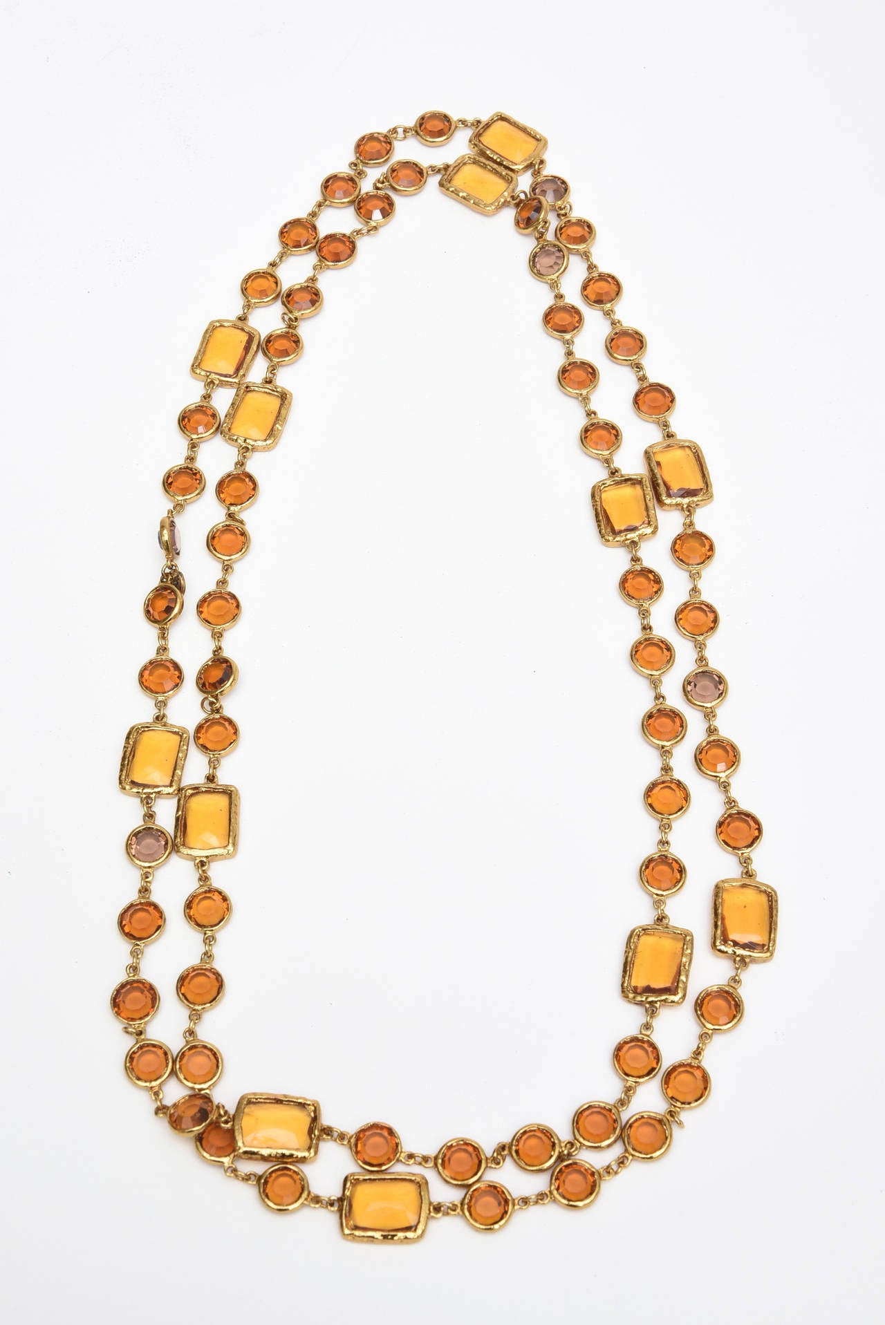 Chanel Chicklet Amber Glass and Brass Necklace at 1stDibs