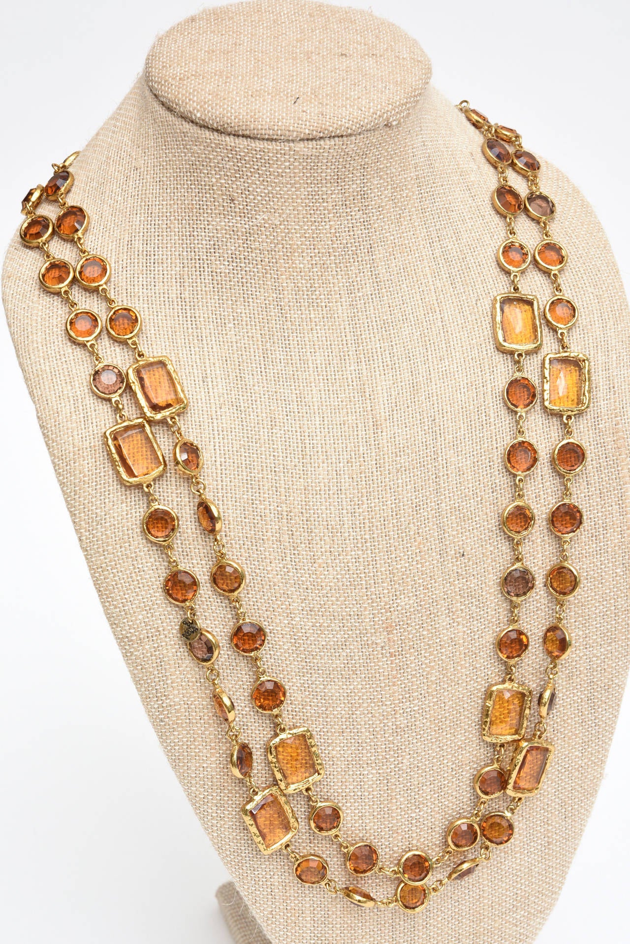 Chanel Chicklet Amber Glass and Brass Necklace at 1stDibs