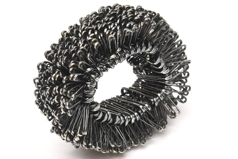 Clemente Heugel Signed French Safety Pin Cuff Bracelet at 1stDibs