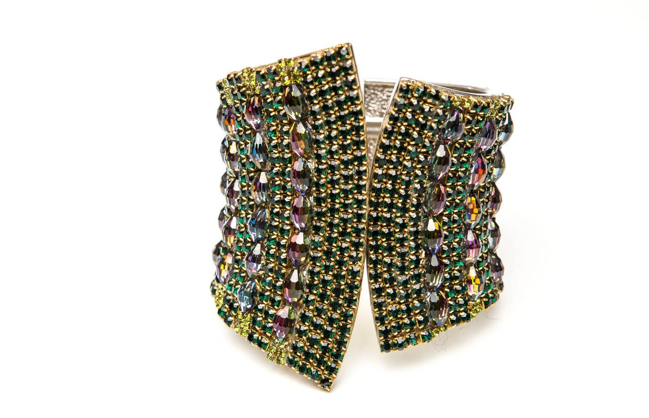 Handmade By Iris G Runway Emerald And Watermelon Crystal Clamp Cuff ...