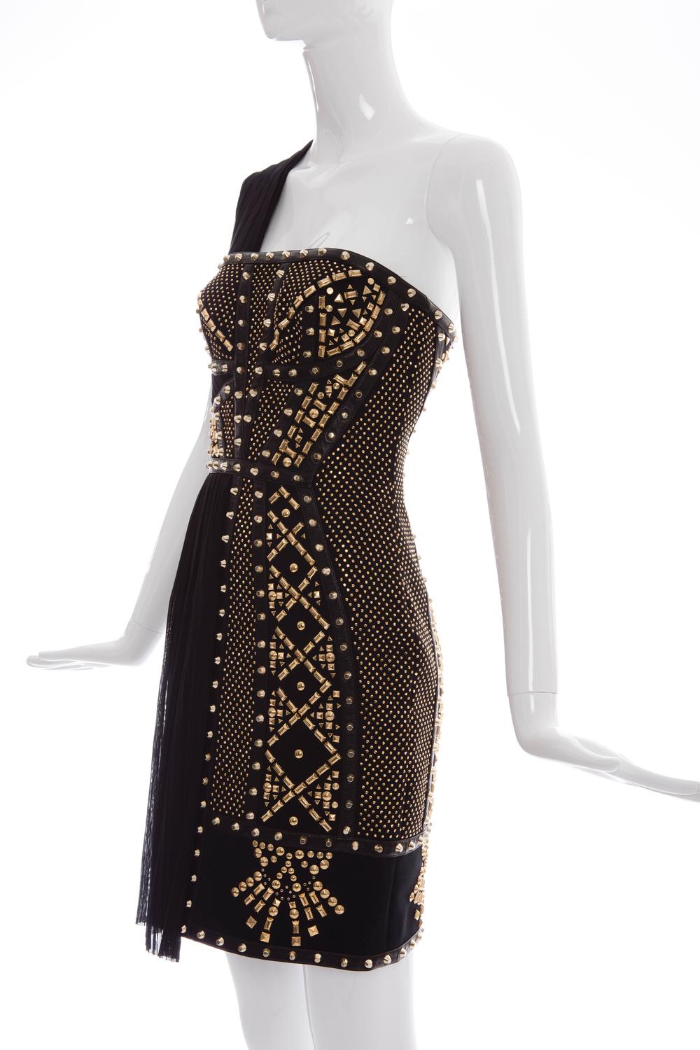 Versace Geometric Studded Dress with Leather Trim, Spring 2012 at 1stdibs