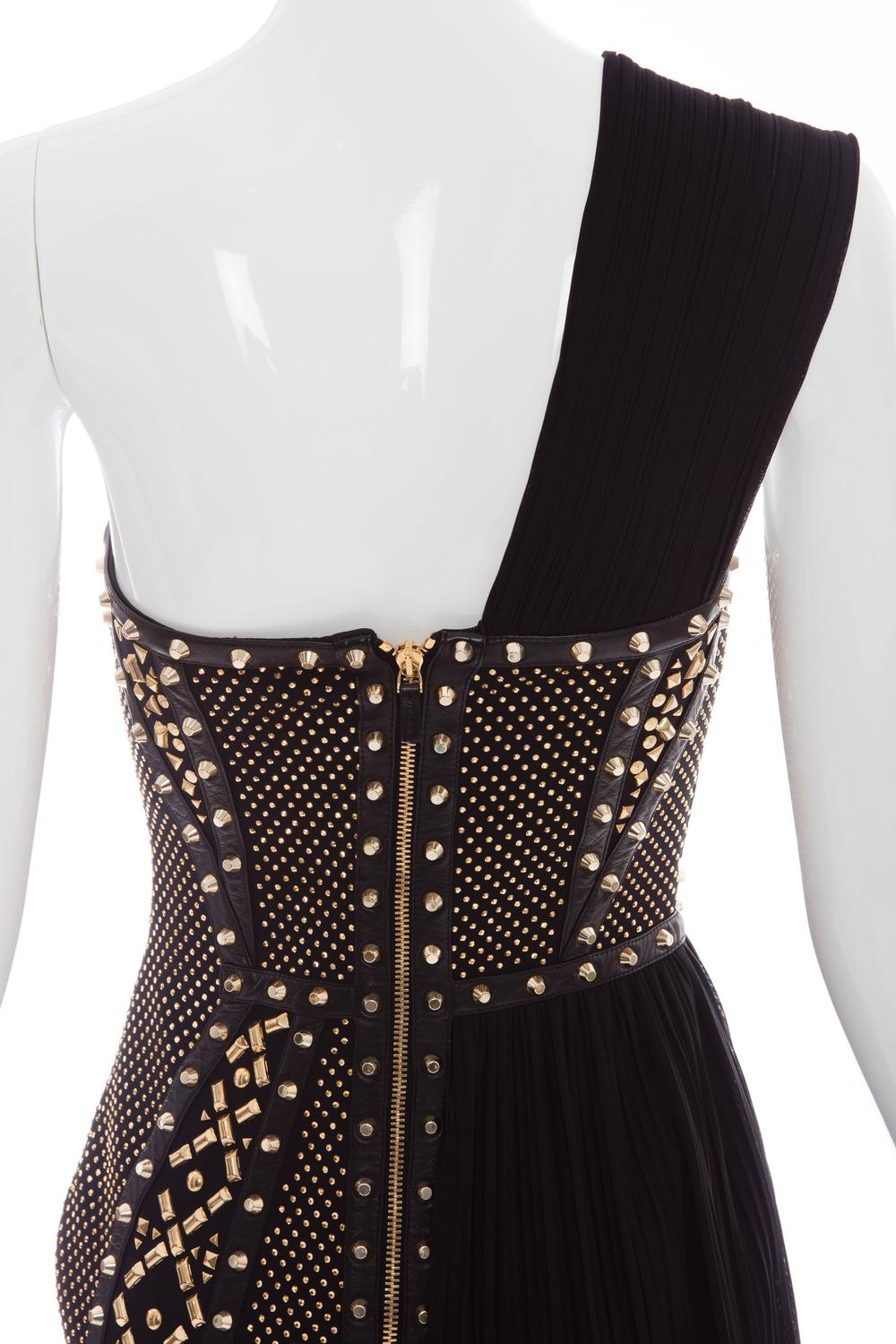 Versace Geometric Studded Dress with Leather Trim, Spring 2012 at 1stdibs