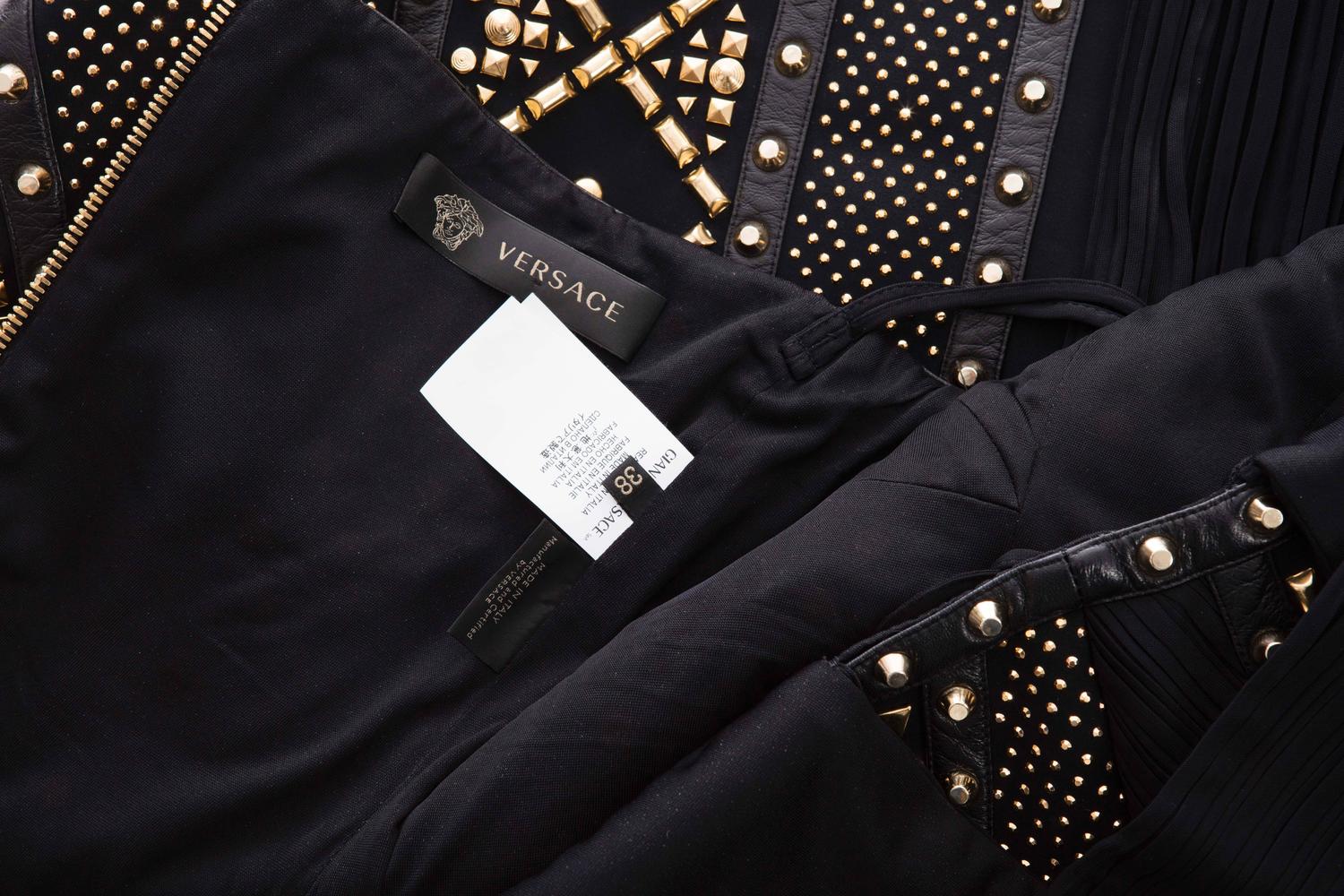 Versace Geometric Studded Dress with Leather Trim, Spring 2012 at 1stdibs