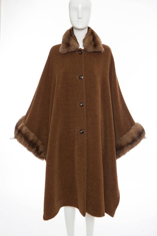 Revillon Alpaca Button Front Cloak - Cape With Sable Trim, Late 20th ...