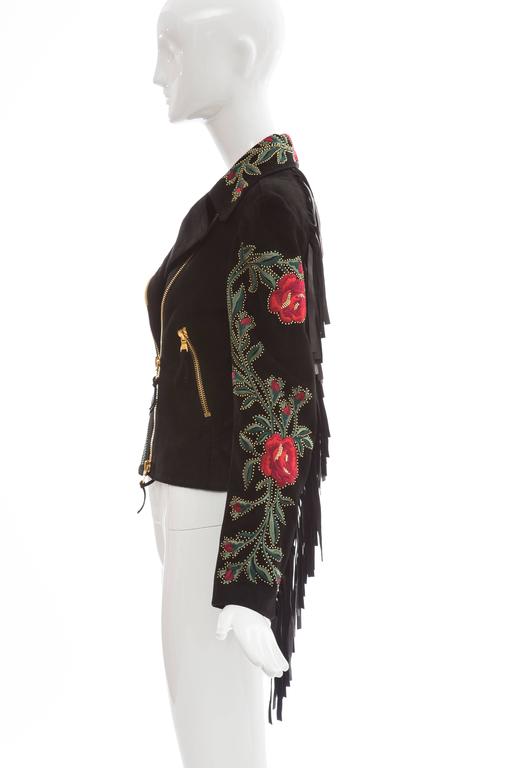 Moschino Black Suede Gold Stud Embroidered Jacket With Fringe Trim ...
