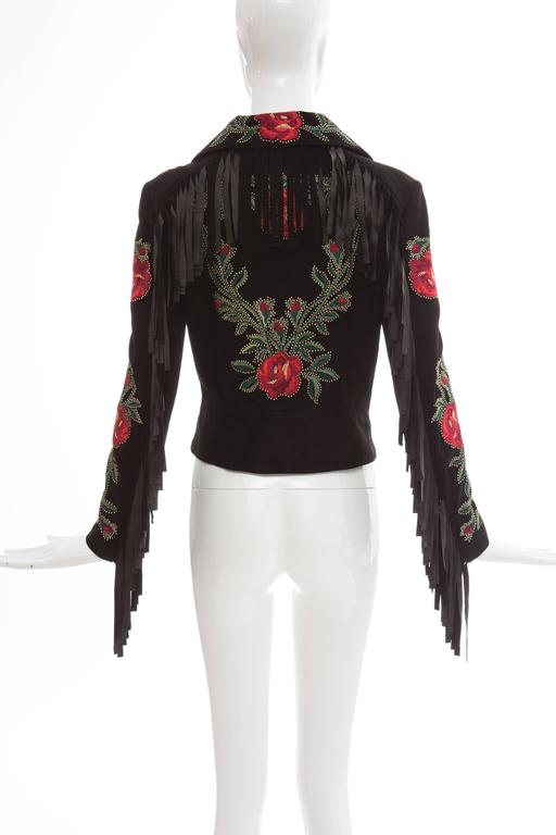 Moschino Black Suede Gold Stud Embroidered Jacket With Fringe Trim ...