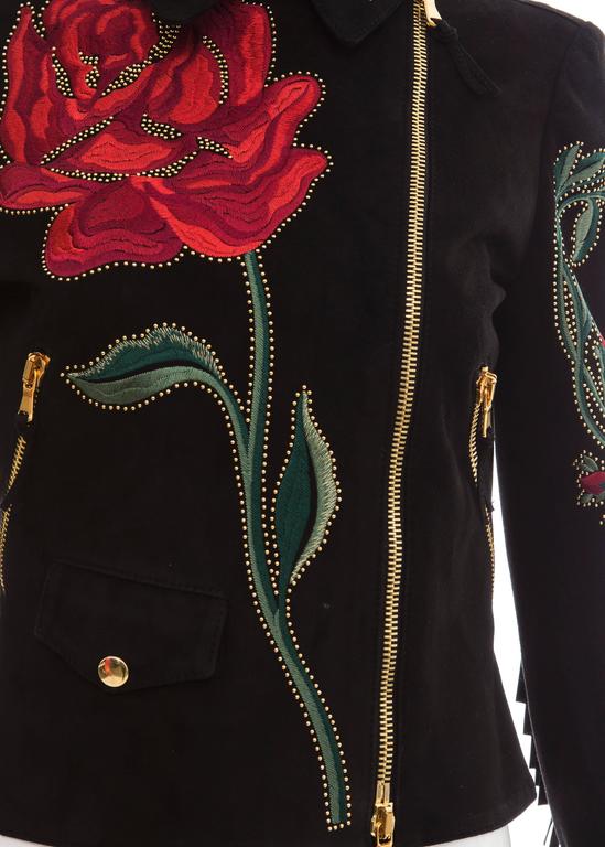 Moschino Black Suede Gold Stud Embroidered Jacket With Fringe Trim ...