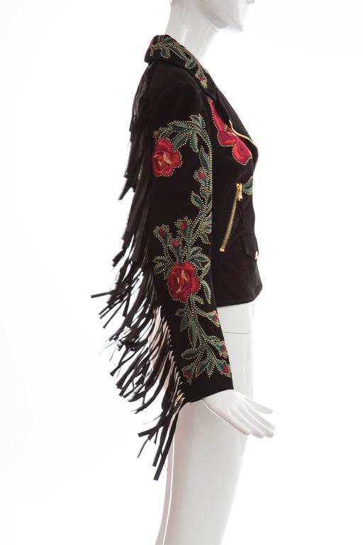 Moschino Black Suede Gold Stud Embroidered Jacket With Fringe Trim ...