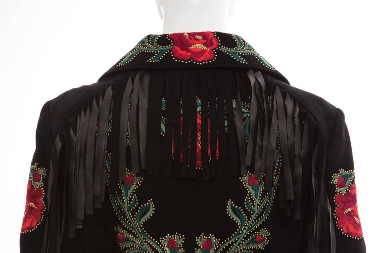 Moschino Black Suede Gold Stud Embroidered Jacket With Fringe Trim ...