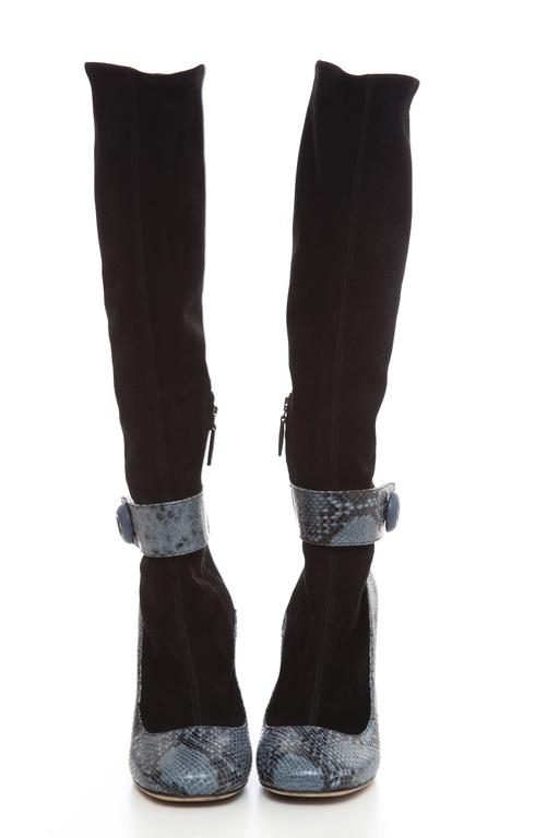 Prada Black Suede Boots With Python Trim, Autumn - Winter 2011 For Sale ...