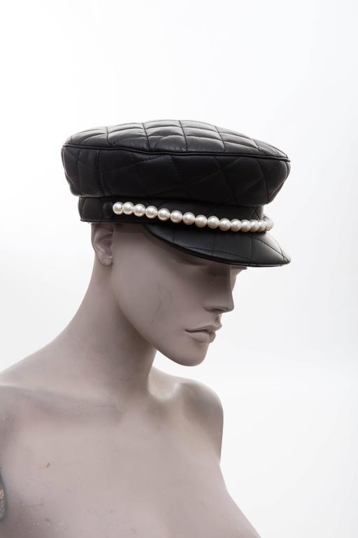 Jeremy Scott For Moschino Couture Black Quilted Leather Biker Hat, Fall ...