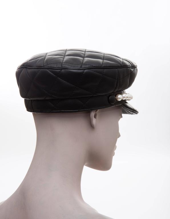 Jeremy Scott For Moschino Couture Black Quilted Leather Biker Hat, Fall ...