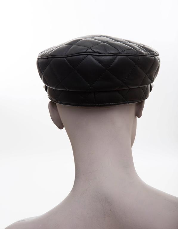 Jeremy Scott For Moschino Couture Black Quilted Leather Biker Hat, Fall ...