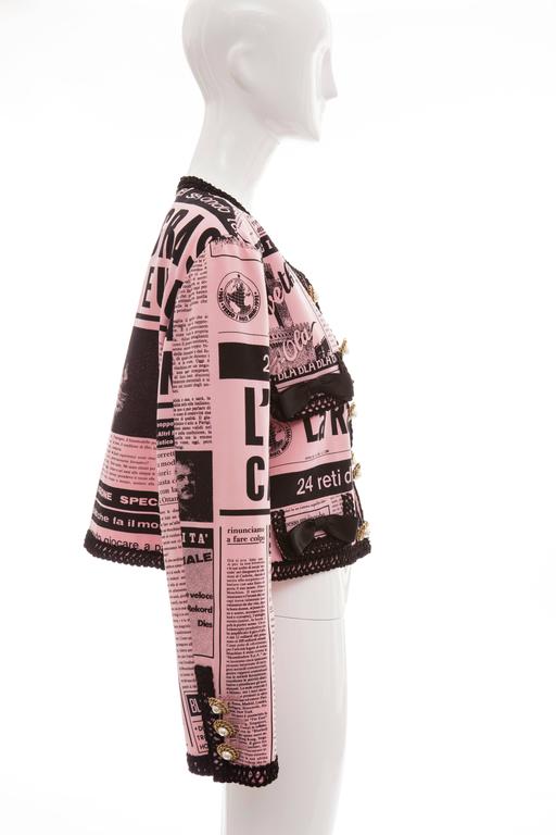 Moschino Couture Newspaper Print Jacket With Smiley Face Buttons, Circa ...
