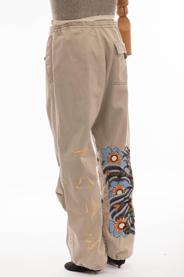 Maharishi Men's Khaki Embroidered Cotton Pants, Circa 2004 at 1stDibs