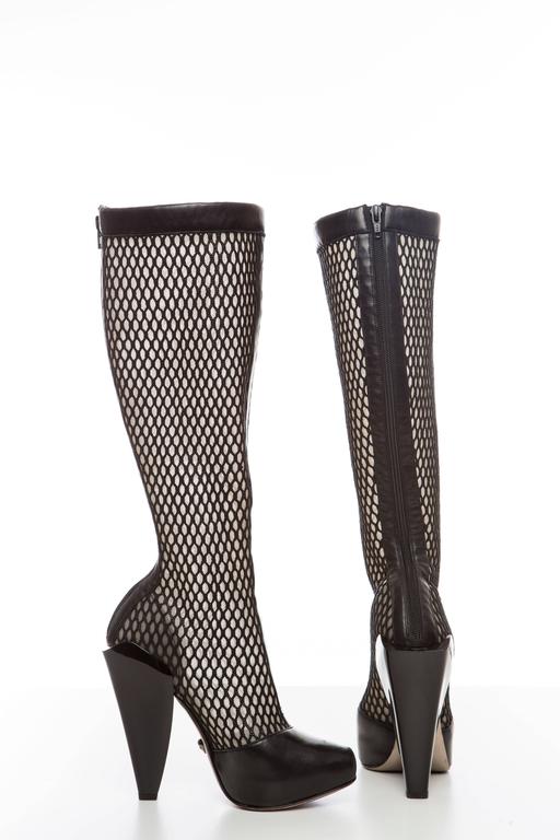 Versace Black Woven Mesh Boots, Autumn - Winter 2012 For Sale at 1stDibs