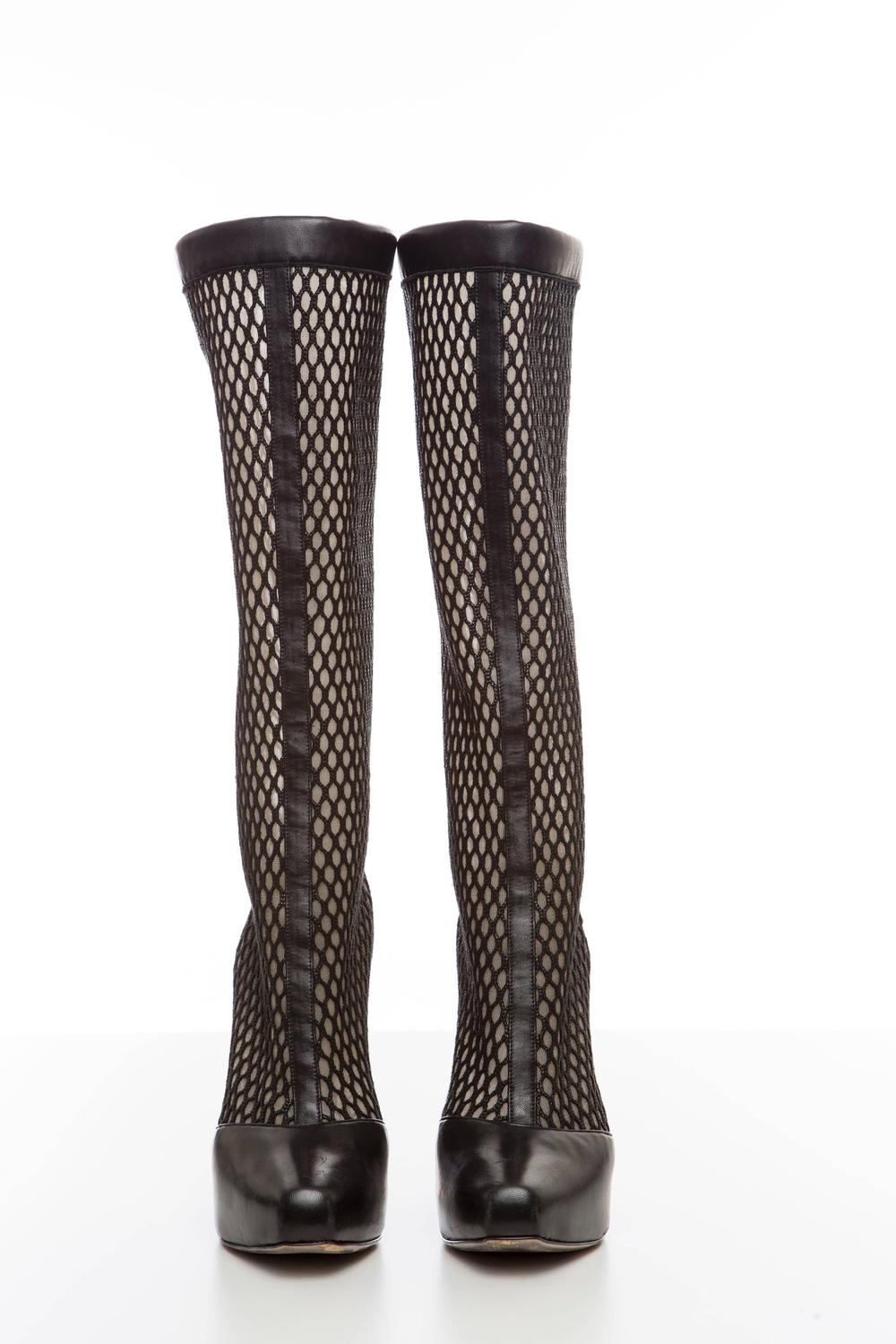 Versace Black Woven Mesh Boots, Autumn - Winter 2012 For Sale at 1stdibs