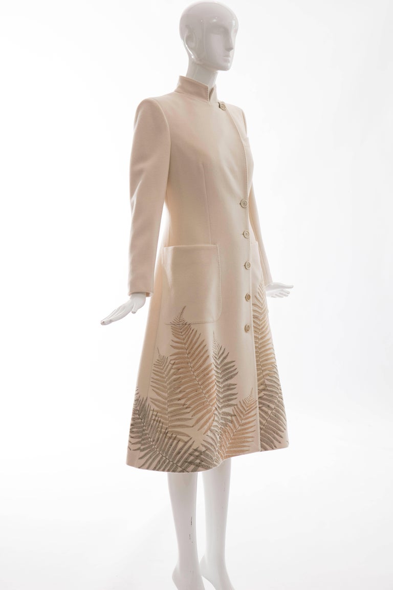 Alexander McQueen Cream Cashmere Coat With Fern Embroidery, Autumn ...