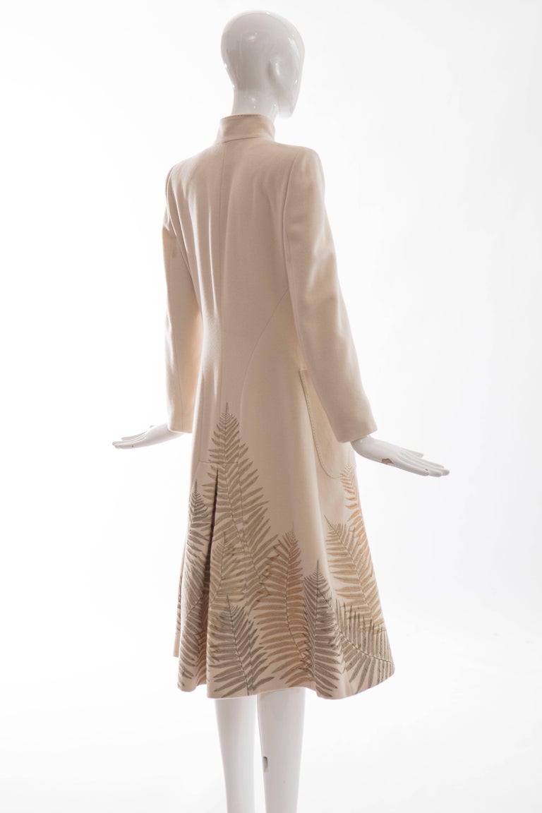 Alexander McQueen Cream Cashmere Coat With Fern Embroidery, Autumn ...