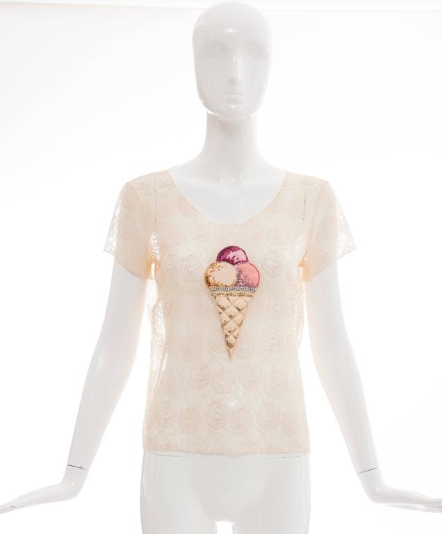 Chanel Runway Lace Top Appliquéd Sequin Crystal Ice Cream, Cruise 2004 ...