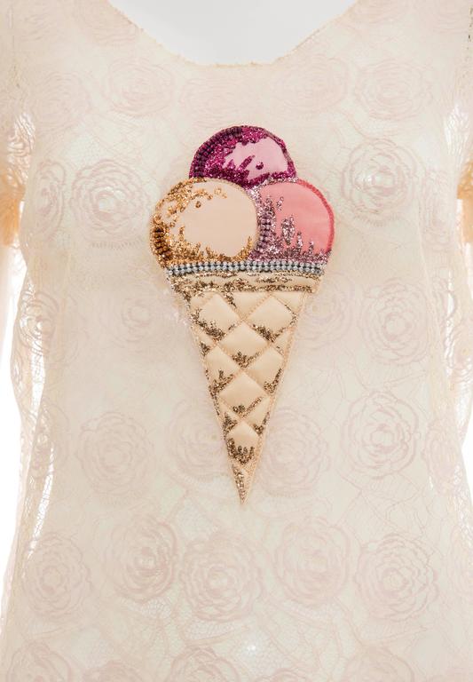 Chanel Runway Lace Top Appliquéd Sequin Crystal Ice Cream, Cruise 2004 ...
