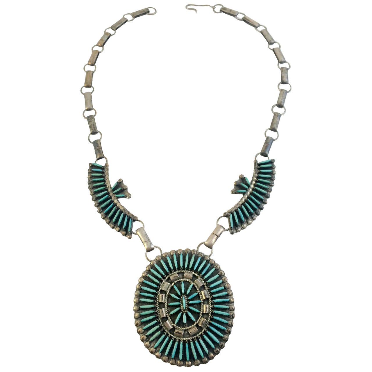 Native American Silver and Turquoise Necklace - 1970s at 1stDibs