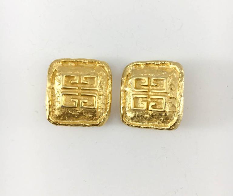 Givenchy Gold-Plated Logo Earrings - 1980s For Sale at 1stDibs ...