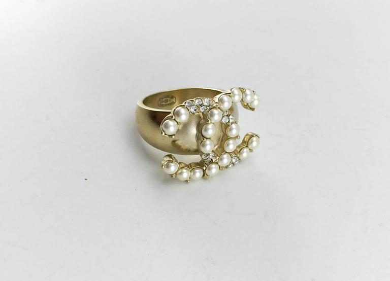 Chanel Pearls and Rhinestones 'CC' Logo Ring - 2015 at 1stDibs | chanel ...
