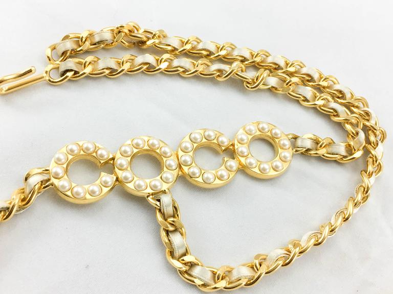 Chanel Gold-Tone Woven Chain and Faux Pearl 'Coco' Belt / Necklace ...