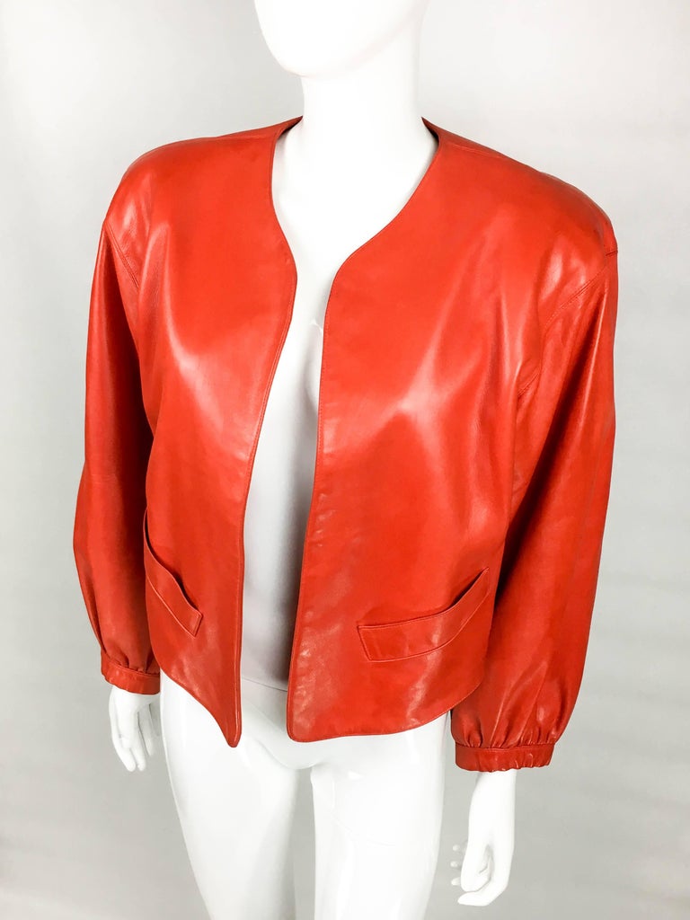 1980s Yves Saint Laurent Red Soft Leather Jacket For Sale at 1stDibs ...