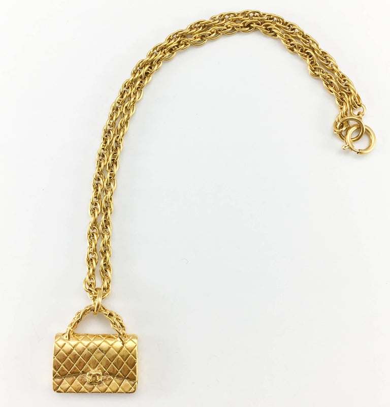 1994 Chanel Gold-Plated 2.55 Quilted Handbag Pendant Necklace For Sale ...