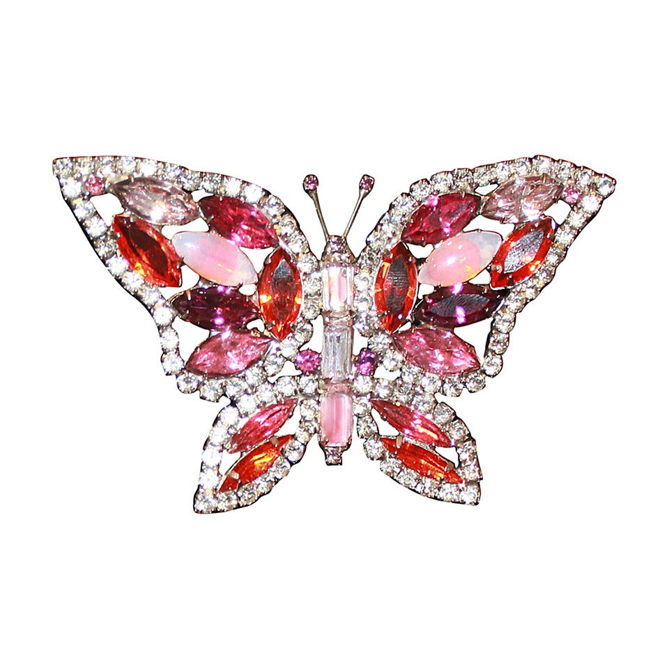 Kenneth Jay Lane Vintage Pink Jewel Butterfly Pin at 1stDibs
