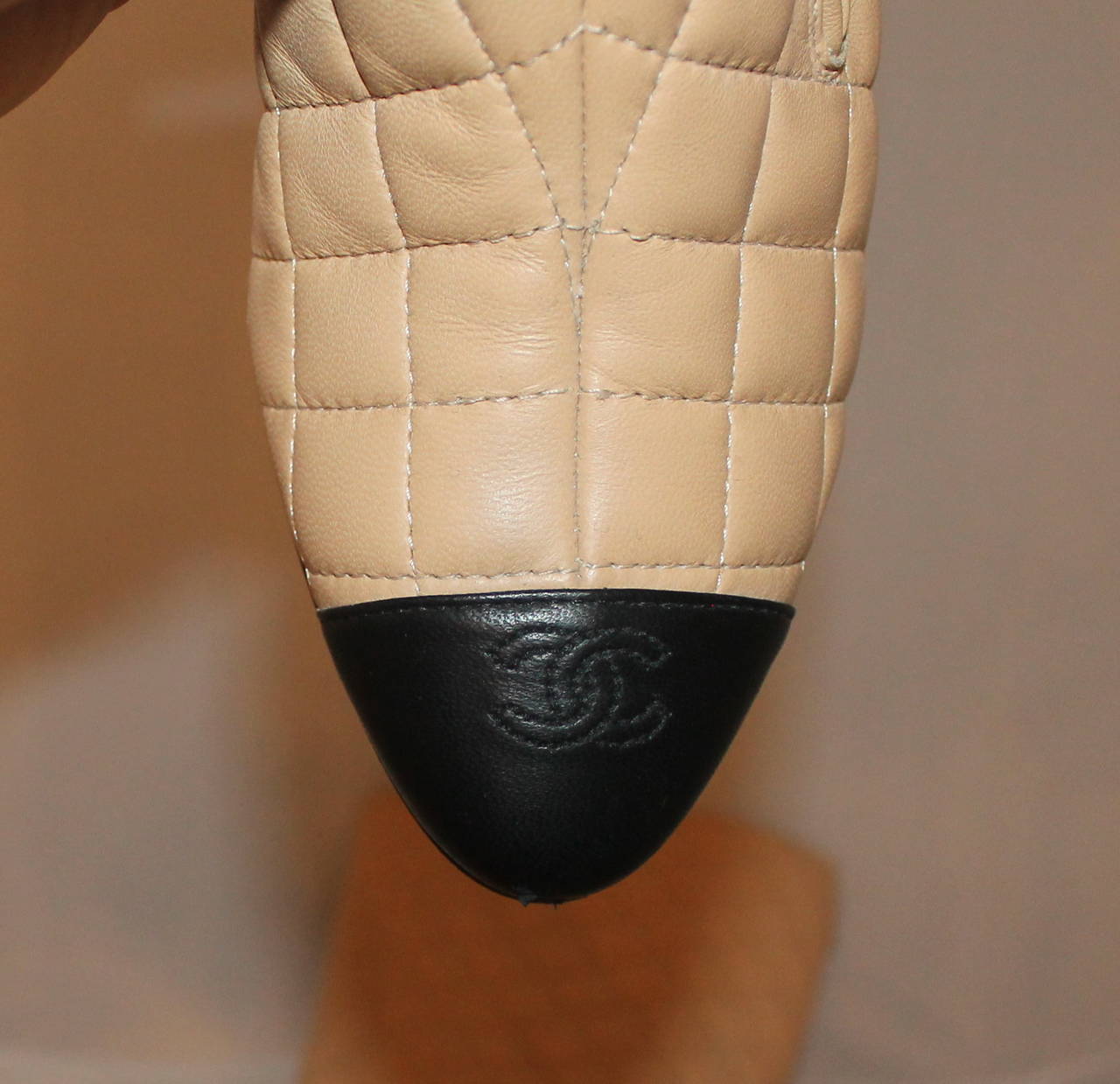 Chanel Tan and Black Quilted Boots with Heel - 39 at 1stDibs | chanel ...