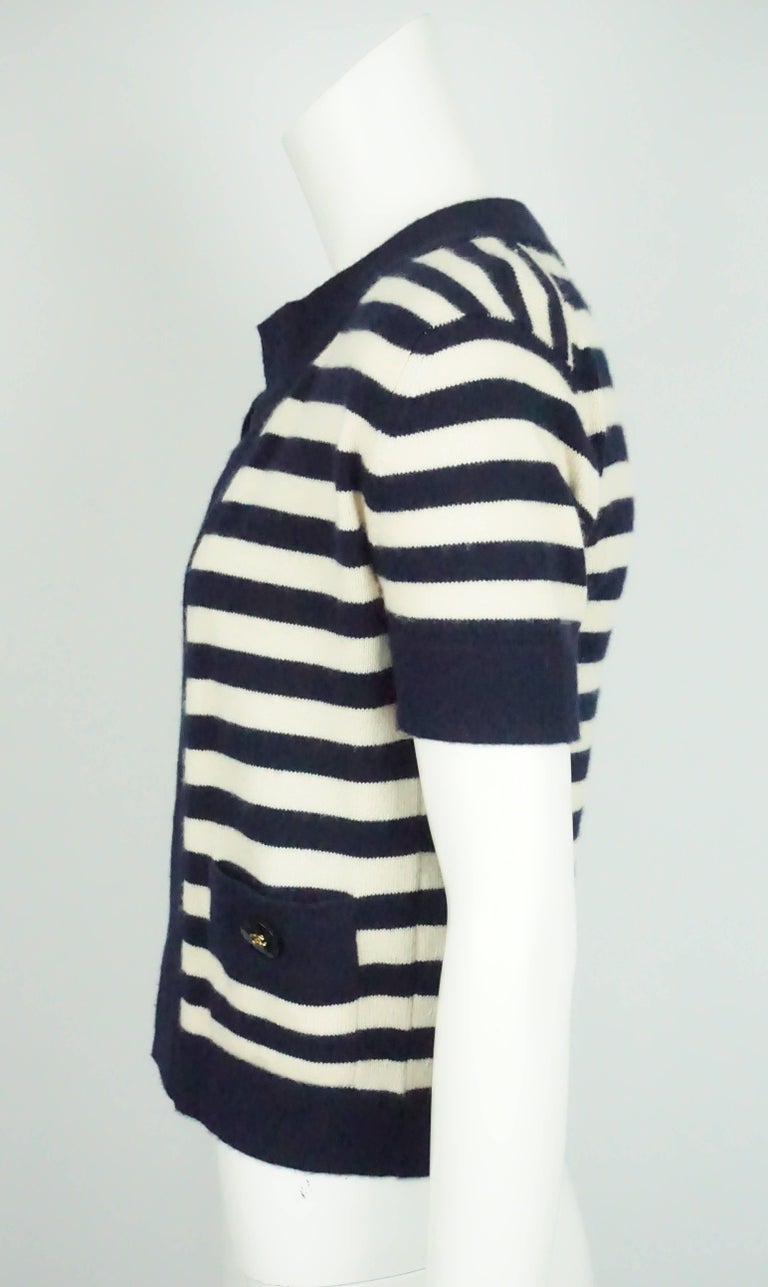 Chanel Navy And Ivory Cashmere S / S Sweater Set at 1stDibs